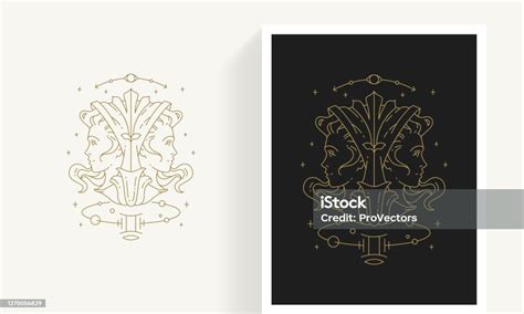 조디악 쌍둥이 자리 별자리 기호 라인 아트 실루엣 디자인 벡터 일러스트 0명에 대한 스톡 벡터 아트 및 기타 이미지 0명