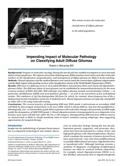 Impending Impact Of Molecular Pathology On Classifying Adult Diffuse Gliomas
