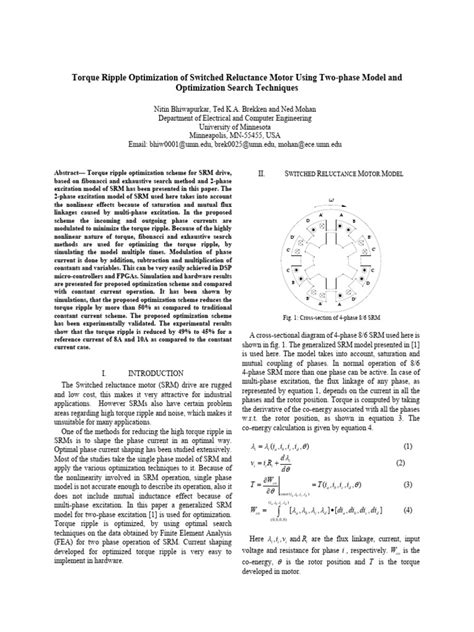 2006 Brekken Torque Ripple Optimization Of Switched Reluctance Motor Using Two Phase Model And