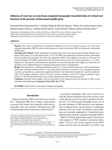 Pdf Influence Of Voxel Size On Cone Beam Computed Tomography Based Detection Of Vertical Root
