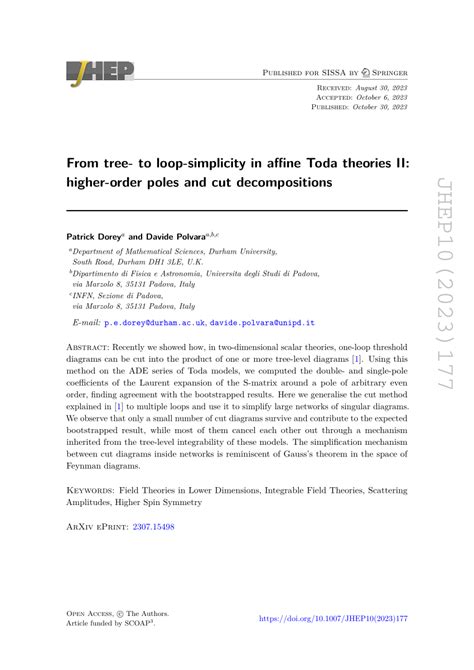 Pdf From Tree To Loop Simplicity In Affine Toda Theories Ii Higher Order Poles And Cut