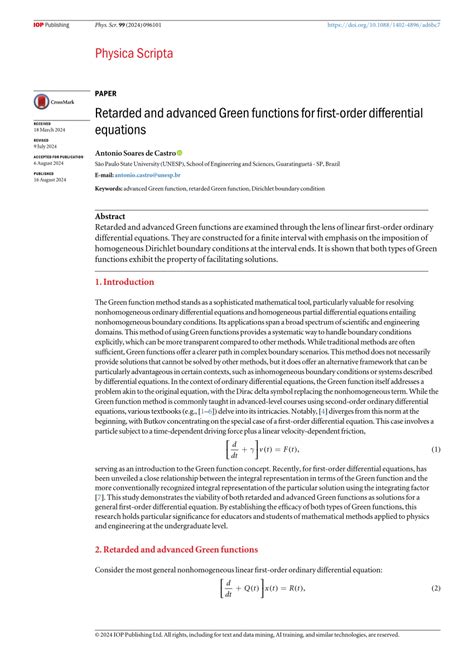 Retarded And Advanced Green Functions For First Order Differential Equations