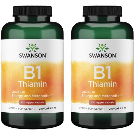 Swanson Vitamin B1 Thiamin Supplement 250 Capsules 2 Pack Promotes