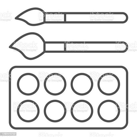 แปรงและทาสีไอคอนเส้นบางสีน้ําแนวคิดการสร้างแปรงทาสีและป้ายสีบนพื้นหลังสีขาวแปรงและสีไ ภาพประกอบ