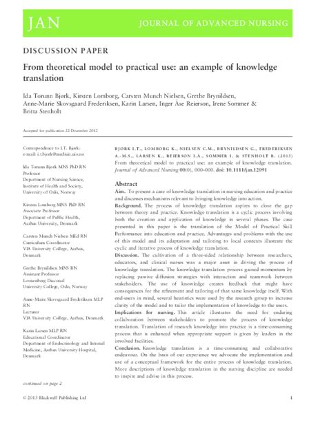Pdf From Theoretical Model To Practical Use An Example Of Knowledge