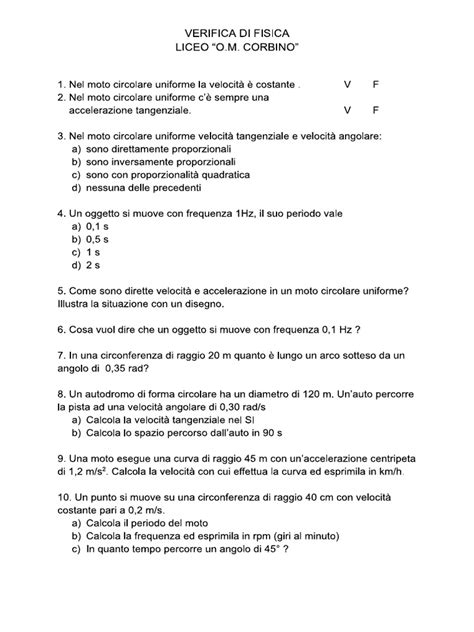 Fac Simile Verifica Moto Circolare Unif Pdf