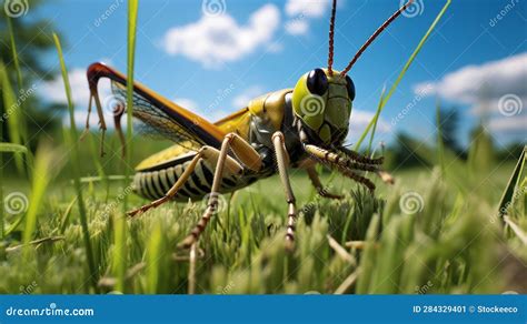 Realistic Grasshopper In Hyper Detailed Rtx Rendering Stock