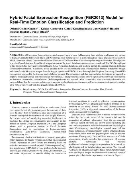 Pdf Hybrid Facial Expression Recognition Fer2013 Model For Real Time Emotion Classification