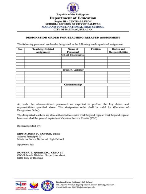 Designation Order For Teaching Related Assignment Pdf