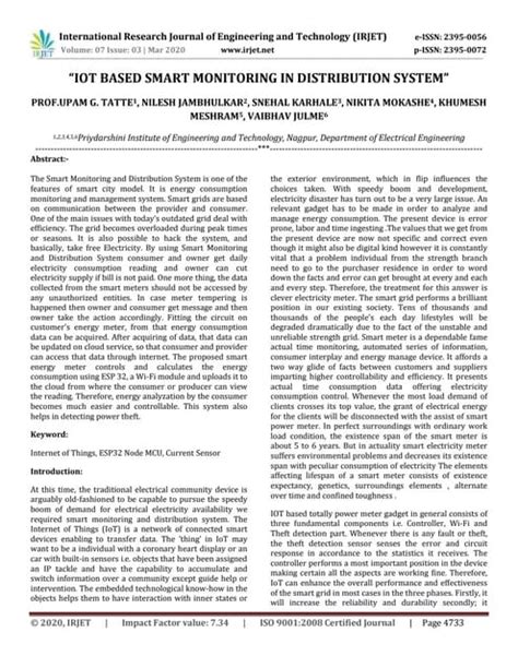 Irjet Iot Based Smart Monitoring In Distribution System Pdf