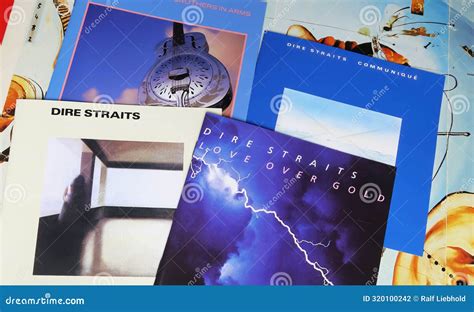 Closeup Of Collection British Rock Band Dire Straits Record Album