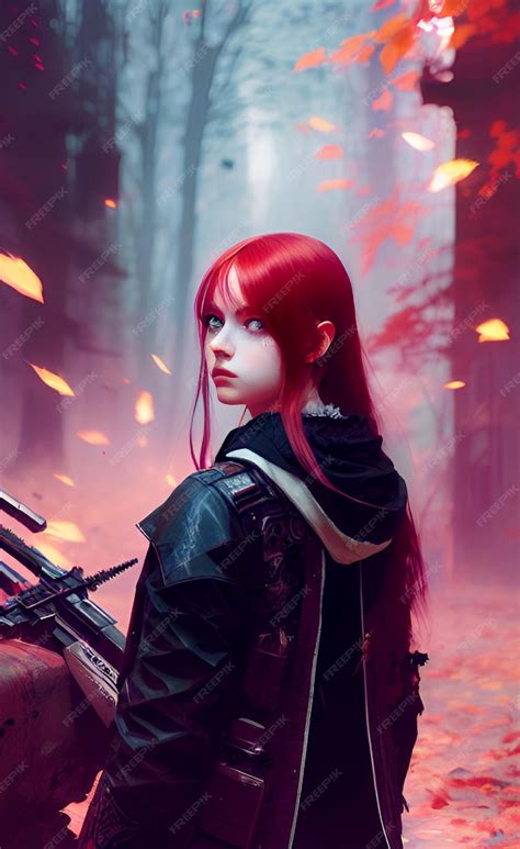 Premium Ai Image A Girl With Red Hair And A Gun