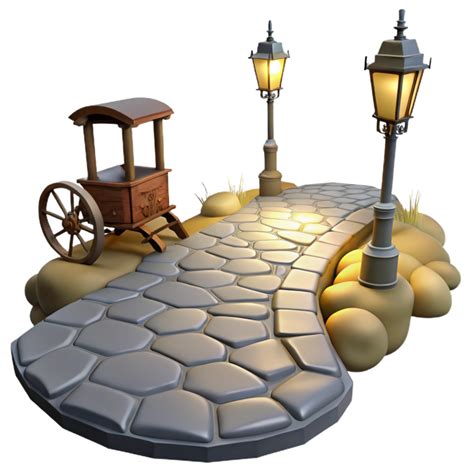 Cobblestone Path With Cart And Lamps 56092241 Png