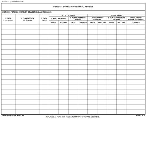 Dd Form 2663 Foreign Currency Control Record Dd Forms