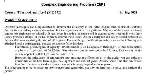 Complex Engineering Problem CEP Course Chegg