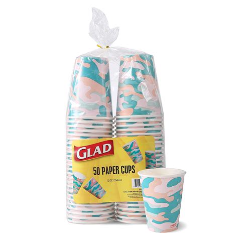 Glad Everyday Disposable Paper Cups With Camo Design 12 Oz 50 Count