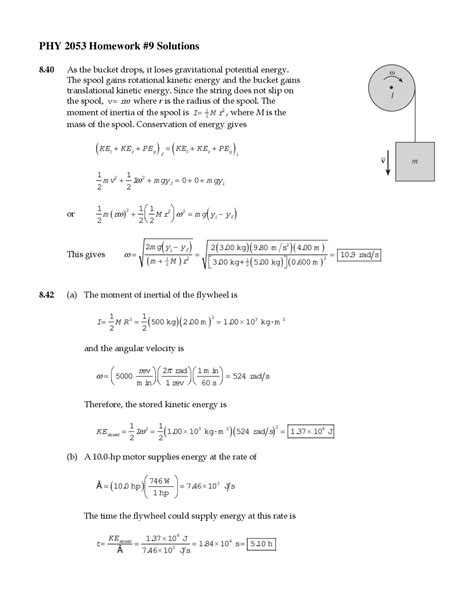 homework 9 solutions for physics 1 phy 2053 docsity