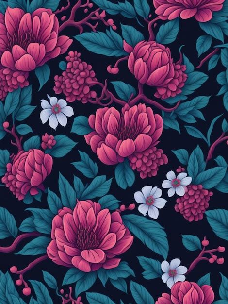 실제 꽃 반복 패턴 디자인 패브릭 아트 플랫 그림의 원활한 패턴 프리미엄 사진