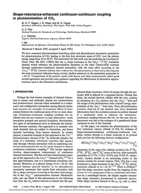 Pdf Shape‐resonance‐enhanced Continuum Continuum Coupling In Photoionization Of Co2