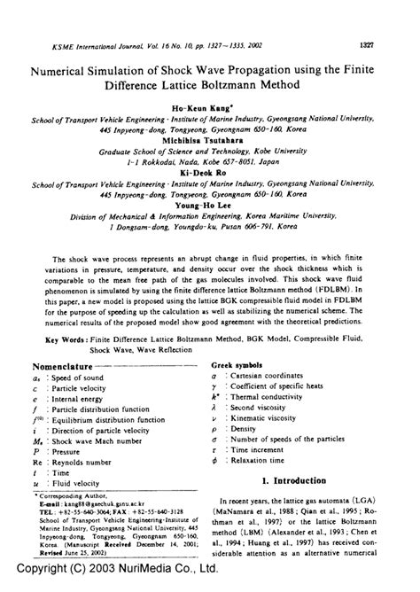 Pdf Numerical Simulation Of Shock Wave Propagation Using The Finite