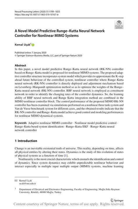 a novel model predictive runge kutta neural network controller for