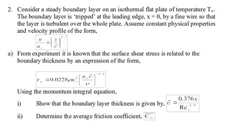 Solved 2 Consider A Steady Boundary Layer On An Isothermal