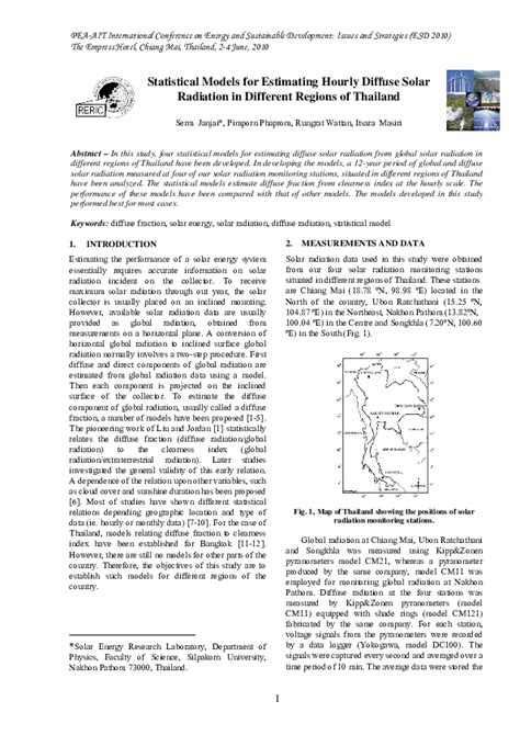 Pdf Statistical Models For Estimating Hourly Diffuse Solar Radiation