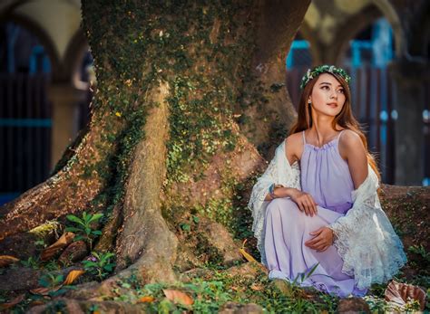 Download Wallpaper Girl Sweetheart Dress Asian Sitting Section