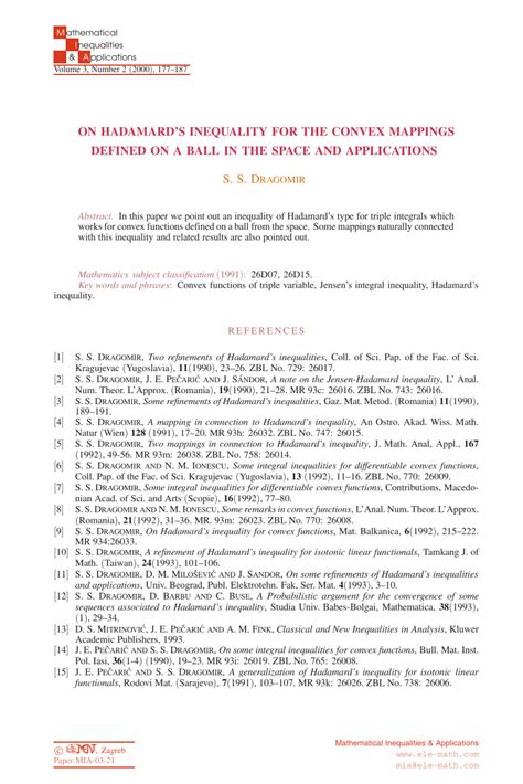 Pdf On Hadamards Inequality For The Convex Mappings Defined On A Ball In The Space And