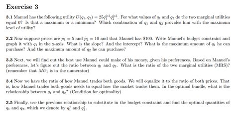 Solved 3 1 Manuel Has The Following Utility