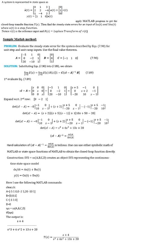 solved a system is represented in state space as x t [0