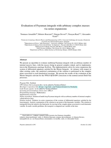 Evaluation Of Feynman Integrals With Arbitrary Complex Masses Pdf Equations Integral