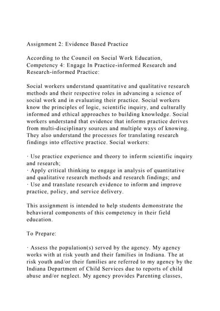 Assignment 2 Evidence Based Practiceaccording To The Council Docx