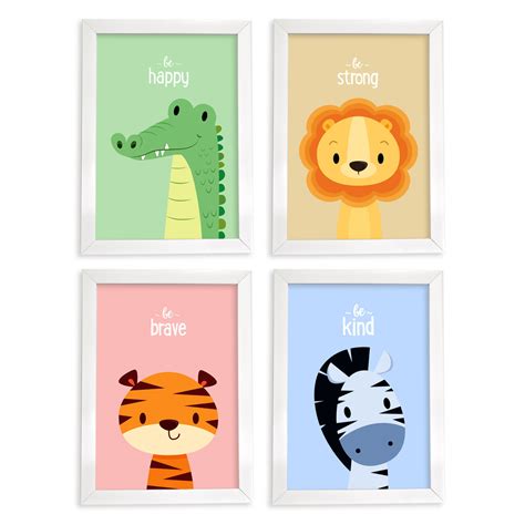 قیمت و مشخصات تابلو اتاق کودک طرح حیوانات جنگل مجموعه 4 عددی زیراکو