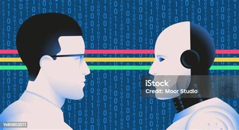 비슷한 얼굴을 가진 과학자와 로봇 벡터 일러스트 레이 션 인공지능에 대한 스톡 벡터 아트 및 기타 이미지 인공지능 거울