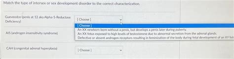 Solved Match The Type Of Intersex Or Sex Development Chegg Com
