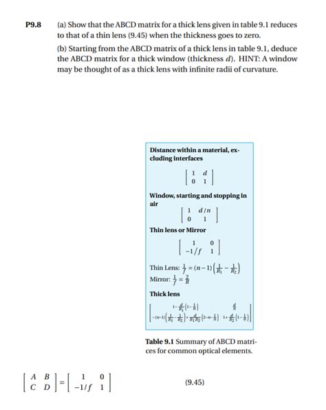 Solved P98 A Show That The Abcd Matrix For A Thick Lens