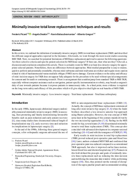 Pdf Minimally Invasive Total Knee Replacement Techniques And Results