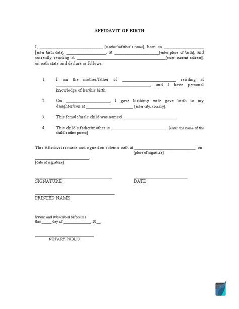 Free Affidavit Of Birth Template [fillable Pdf Form]