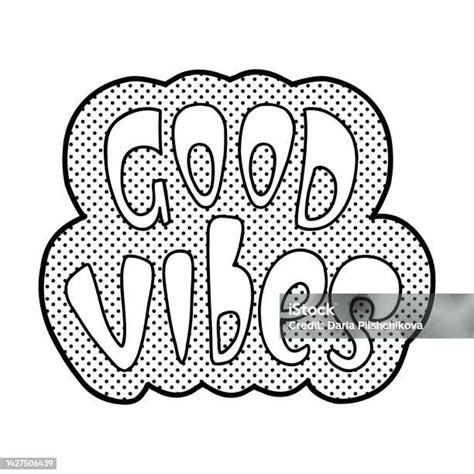 흰색 배경에 70 년대 스타일에 글자를 쓰는 좋은 분위기 빈티지 히피 스타일의 레트로 그루비 인용문 손으로 그린 벡터 Good Vibes에 대한 스톡 벡터 아트 및 기타