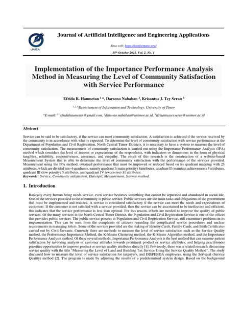 33 implementation of the importance performance analysis method in