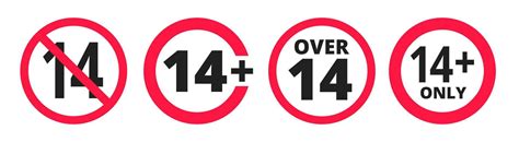 Over 14 Years Old Plus Forbidden Round Icon Sign Vector Illustration