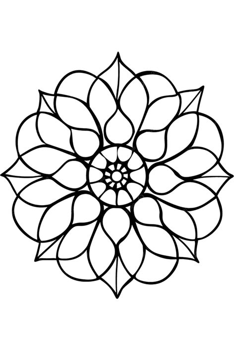 아이들을 위한 쉬운 색칠 페이지 만들기 아주 간단한 만다라 외곽선은 밝은 검정색이어야 합니다 디자인은 낮은 수준의 세부 묘사로 재미있어야 합니다 꽃 만다라 미술 Png