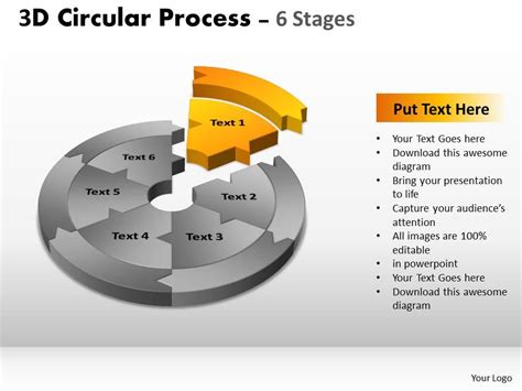 3D Circular Process Cycle Diagram Chart 6 Stages Design 2 Powerpoint