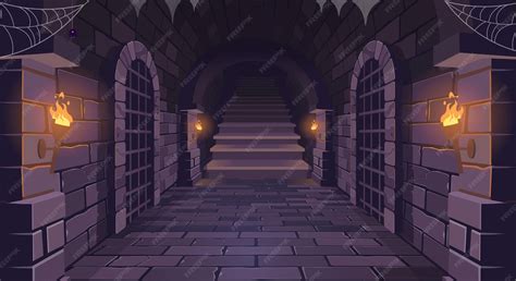 Premium Vector Dungeon With A Long Corridor With Ladder Steps Up