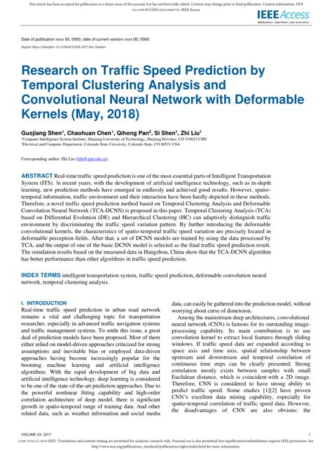 Pdf Research On Traffic Speed Prediction By Temporal Clustering Analysis And Convolutional
