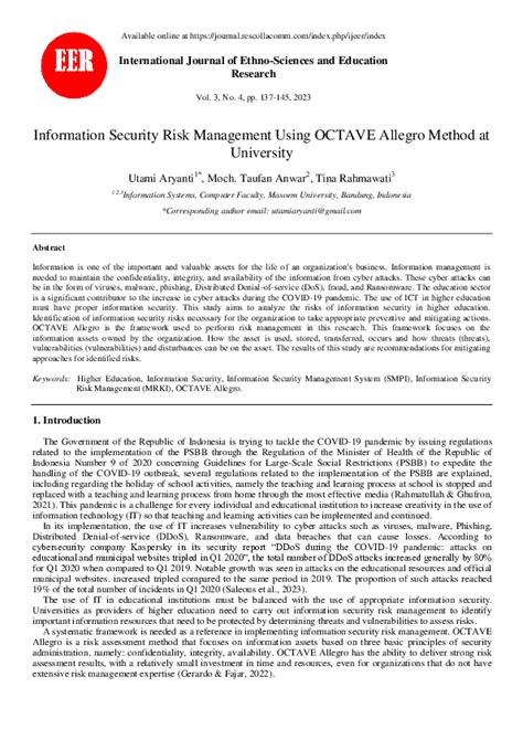 Pdf Information Security Risk Management Using Octave Allegro Method