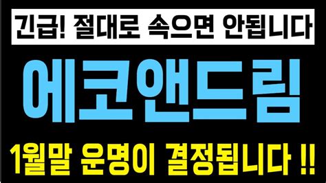 주식 에코앤드림 긴급 절대로 속으면 안됩니다 1월말 운명이 결정됩니다 Youtube