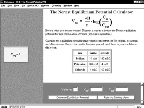 Numerical Calculations Nernst Equilibrium Potential Calculator The