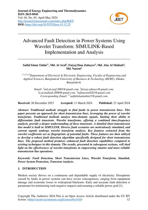 Pdf Advanced Fault Detection In Power Systems Using Wavelet Transform